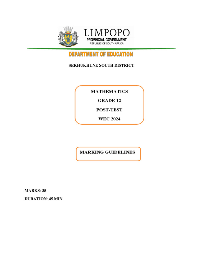 Memo Mathematics Grade 12 Wec 2024 Post-Test | PDF | Circle | Angle