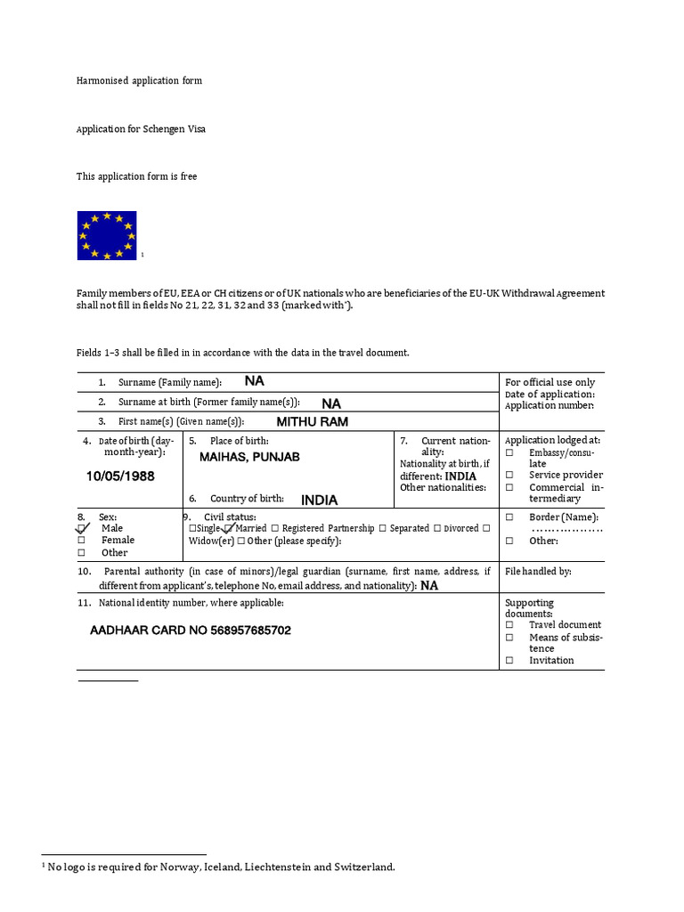 Application-Form-OF MITHU RAM | PDF | Travel Visa | Debit Card