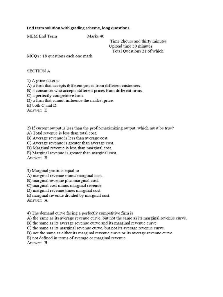 MEM-End Term Solution With Grading Scheme - 2021 | PDF | Monopoly ...