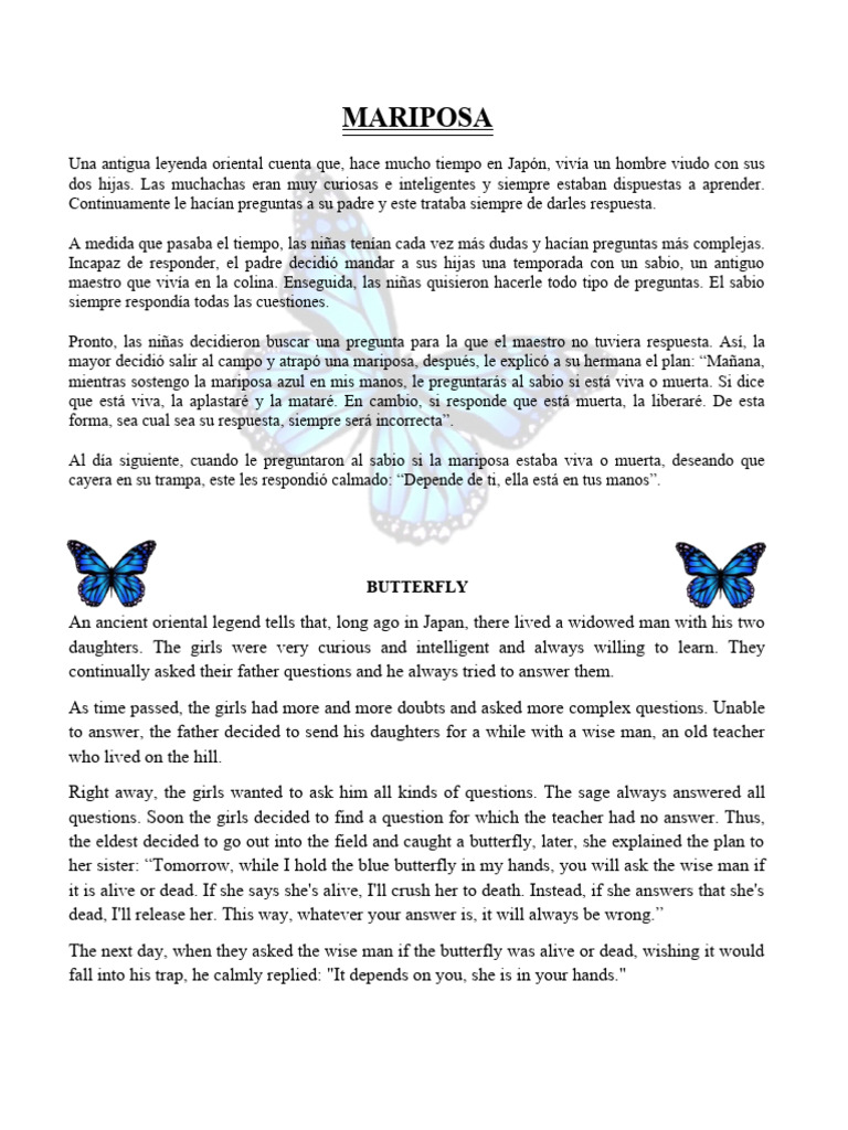 Reflexión sobre la mariposa azul | PDF