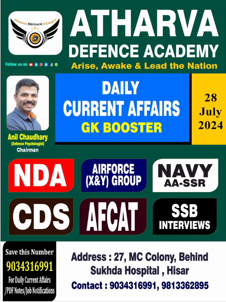 28, July 2024 Current Affairs ATDH | PDF