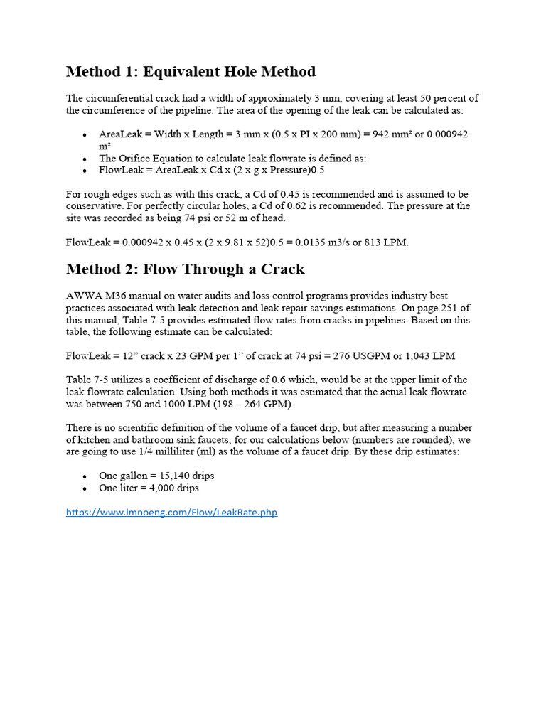 Water Leak Calculation | PDF