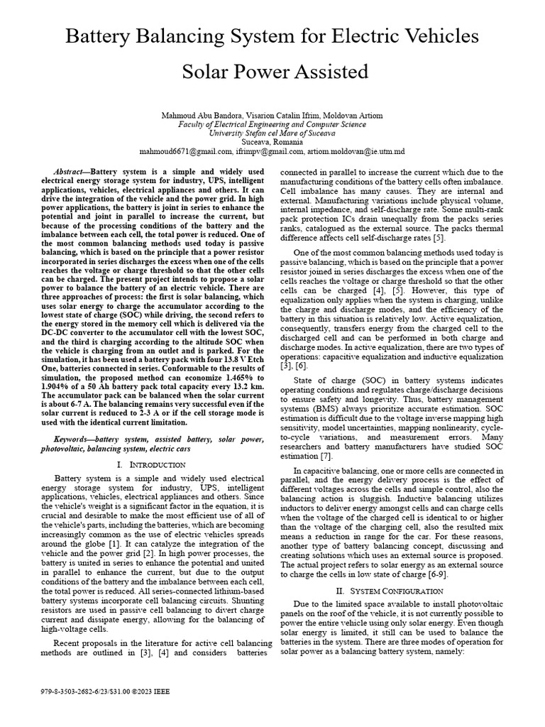 Battery Balancing System For Electric Vehicles | PDF | Electric Power ...