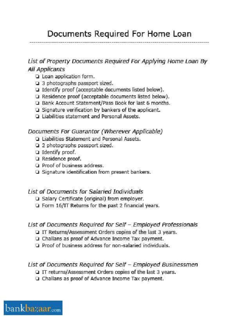 Home Loan Document Checklist Pdf
