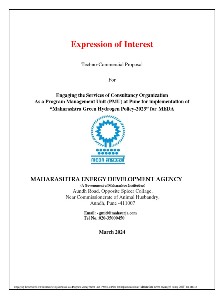 EOI "Maharashtra Green Hydrogen Policy-2023" For MEDA | PDF | Climate Change Mitigation ...