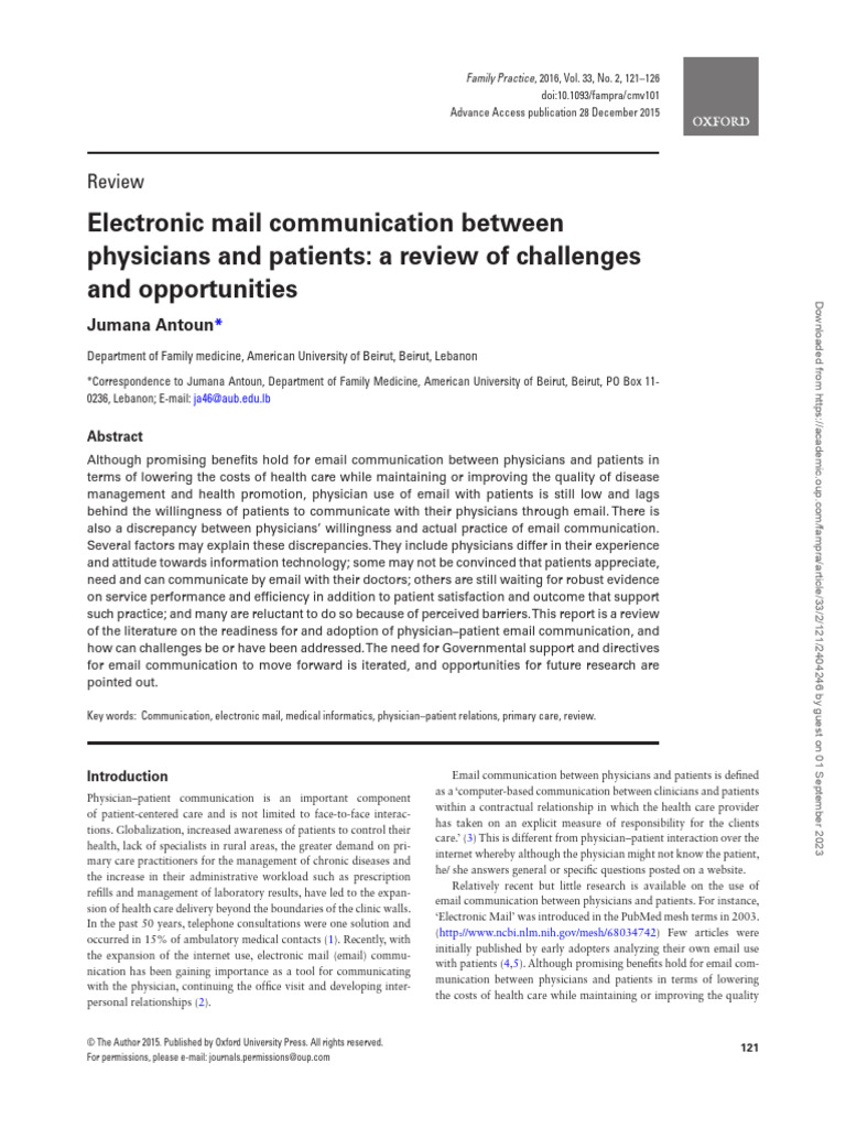 Communication Via Email | PDF | Health Care | Physician