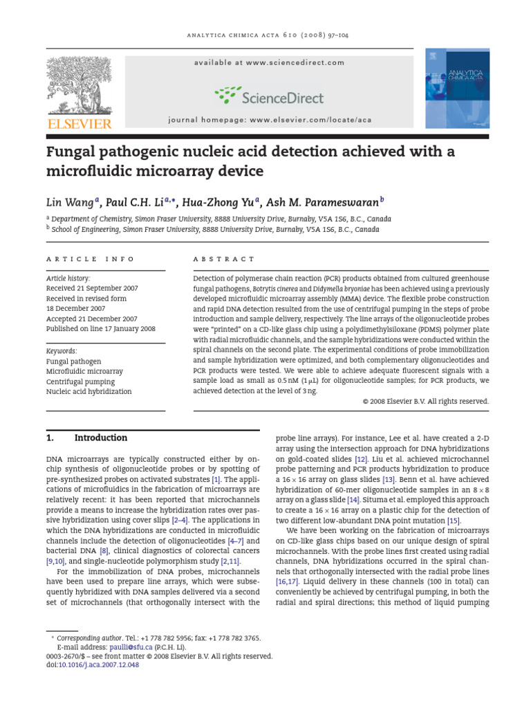 Microfluidic Detection of Fungal Pathogens | PDF | Dna Microarray ...