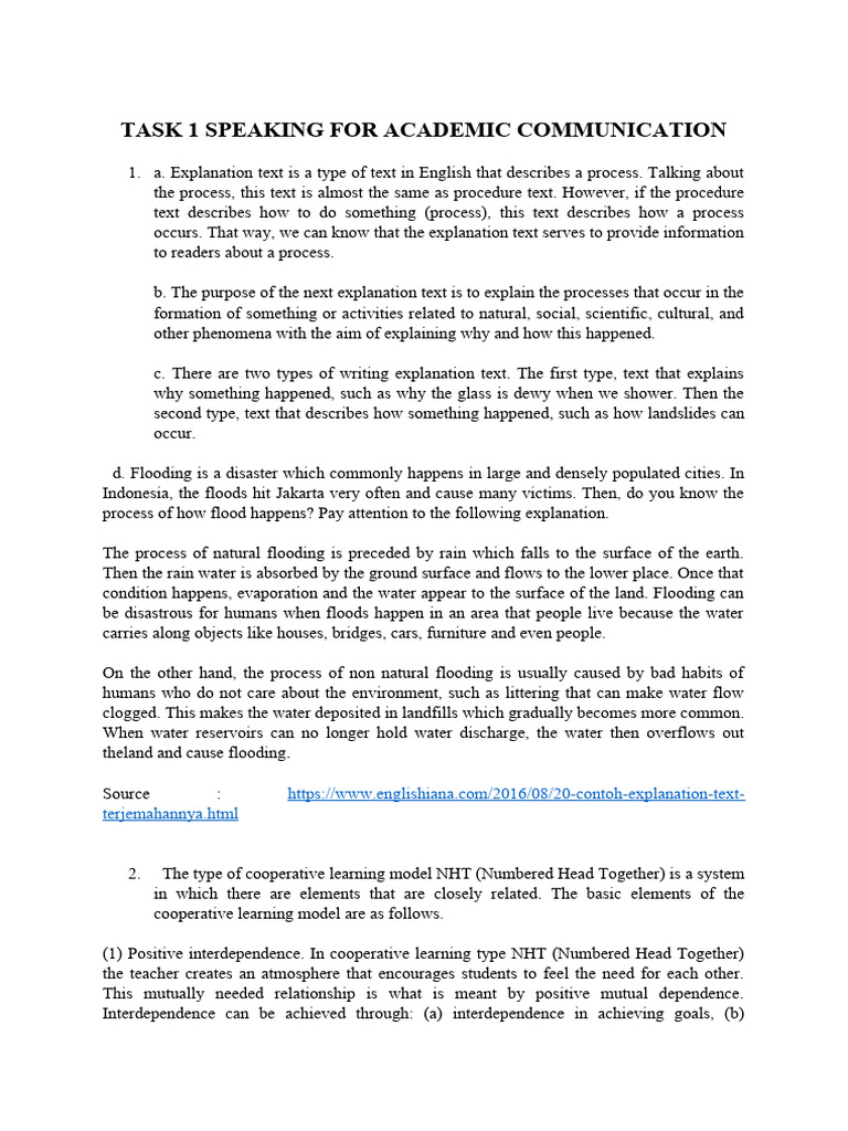 Task 1 Speaking For Academic Comm | PDF | Flood | Behavioural Sciences