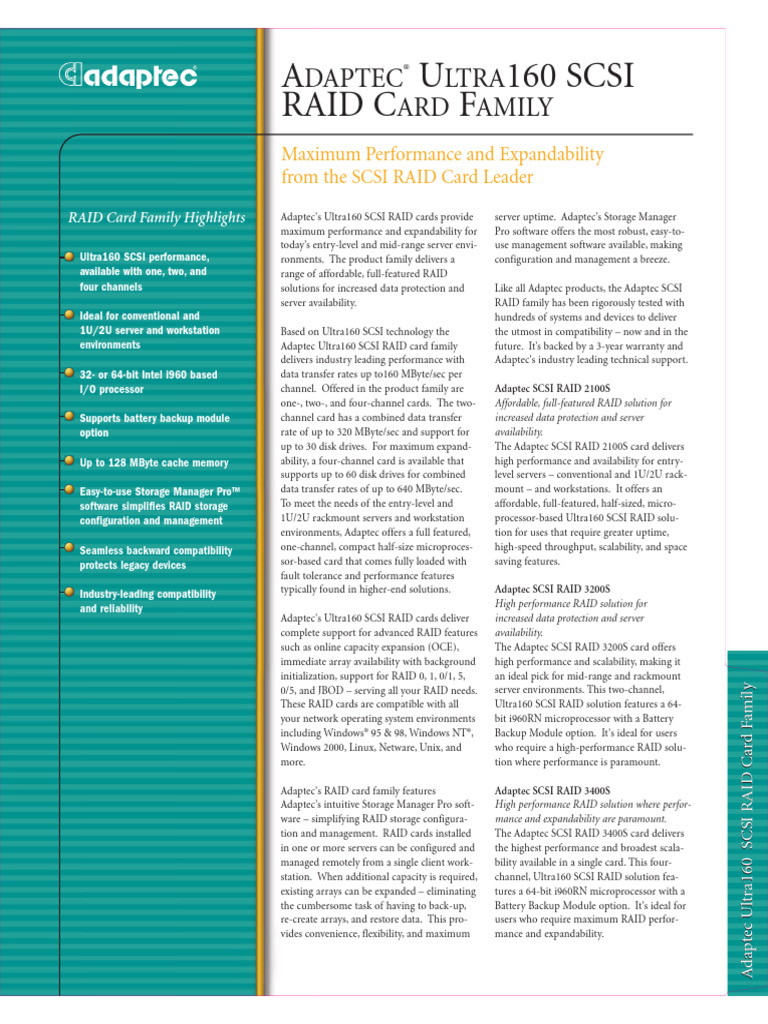 Adaptec 2100S Ultra160 Raid Family | PDF | Backup | Computing