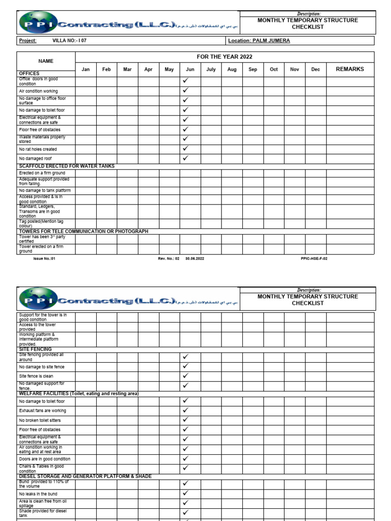Sp-Hse-F-068 - Temporary Structure Checklist | PDF | Civil Engineering