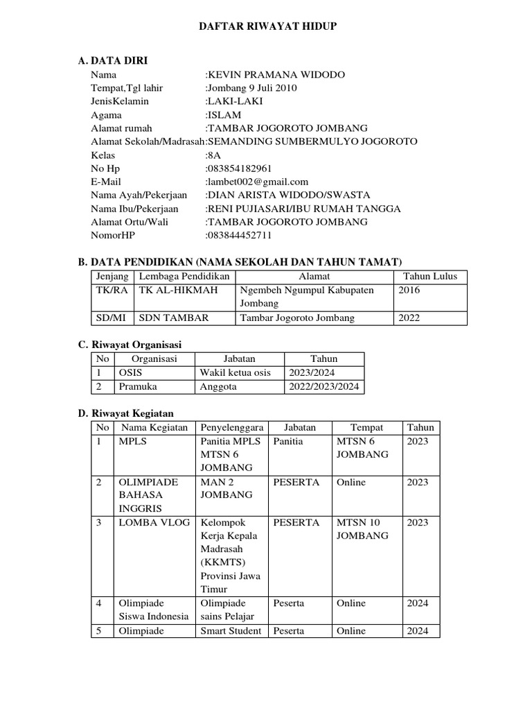 Daftar Riwayat | PDF