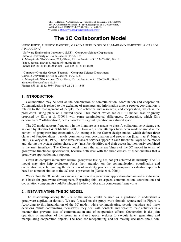2008 - Fuks Et Al. - The 3C Collaboration Model - The Encyclopedia of E-Collaboration | PDF ...