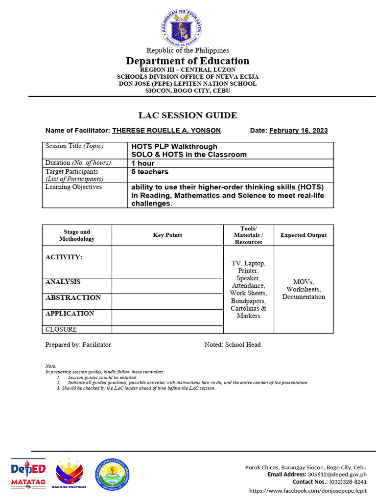 Lac Template 5 Session Guide 220622071854 3bd2b4ca | PDF | Teaching ...