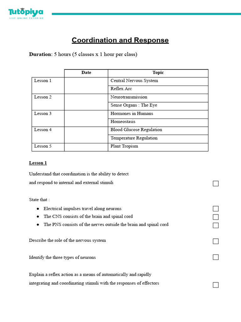 Class 10 Control and Coordination Plan | PDF | Nervous System | Neuron