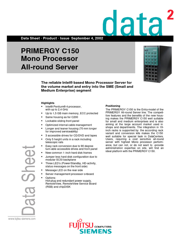 FSC Primergy c150 DSH Prim-C150 e | PDF | Hard Disk Drive | Server ...