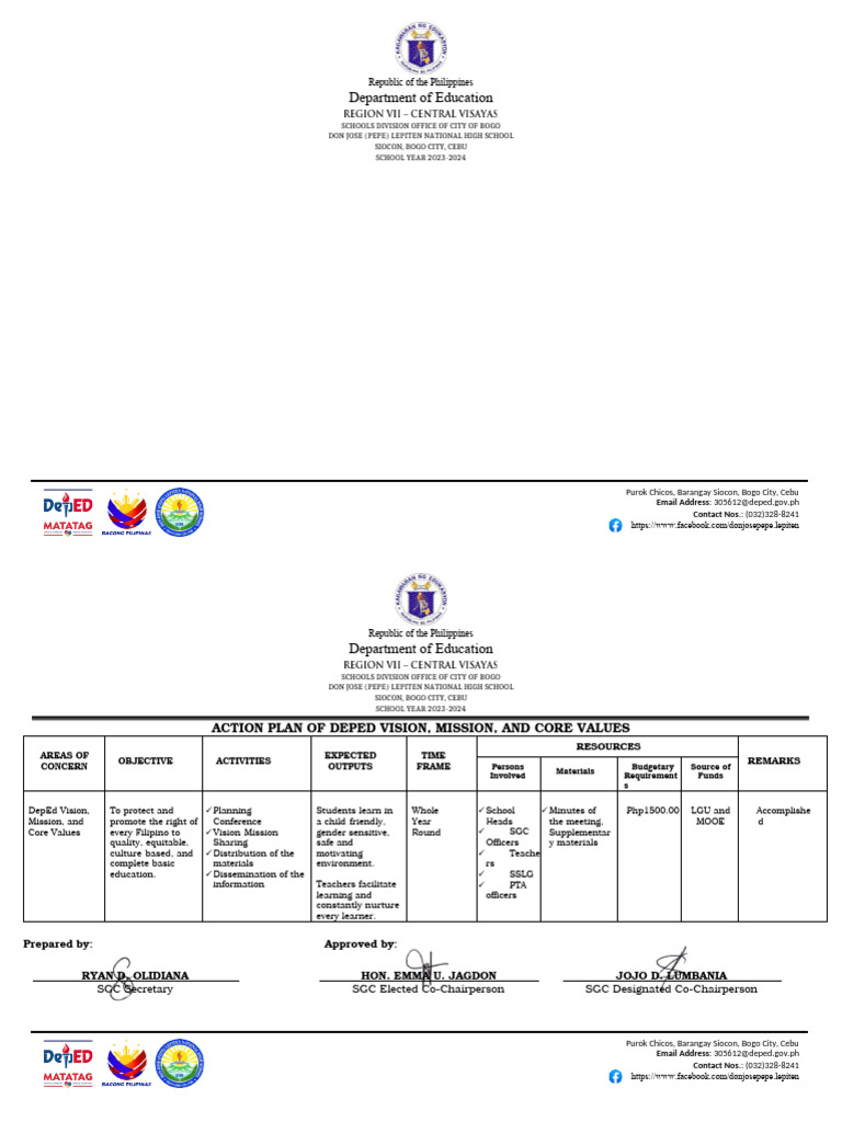 1. SGC MOV Action Plan SY 2023-2024 | PDF | Learning | Behavior Modification