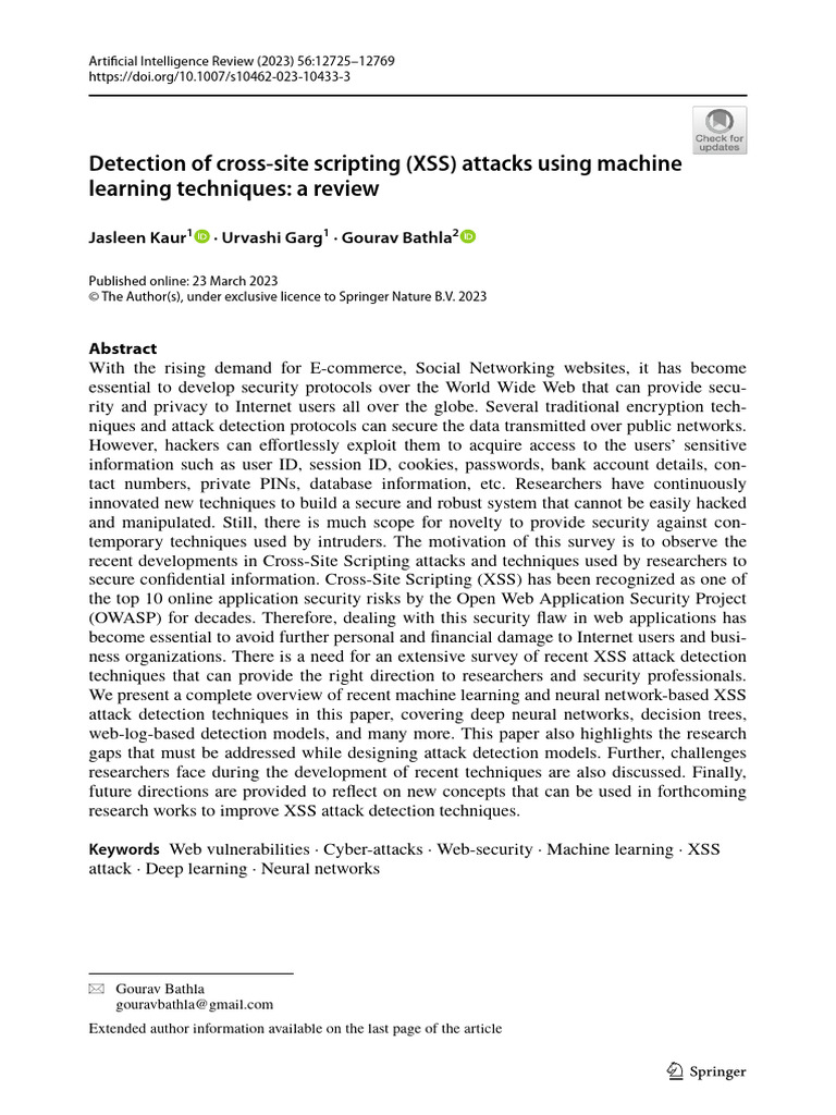 2023 Detection Of Cross Site Scripting Xss Attacks Using Machine