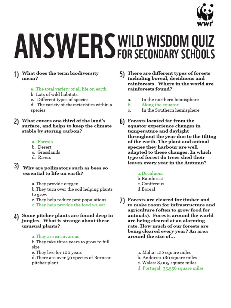 Quiz for Secondary School Students | PDF | Forests | Plants