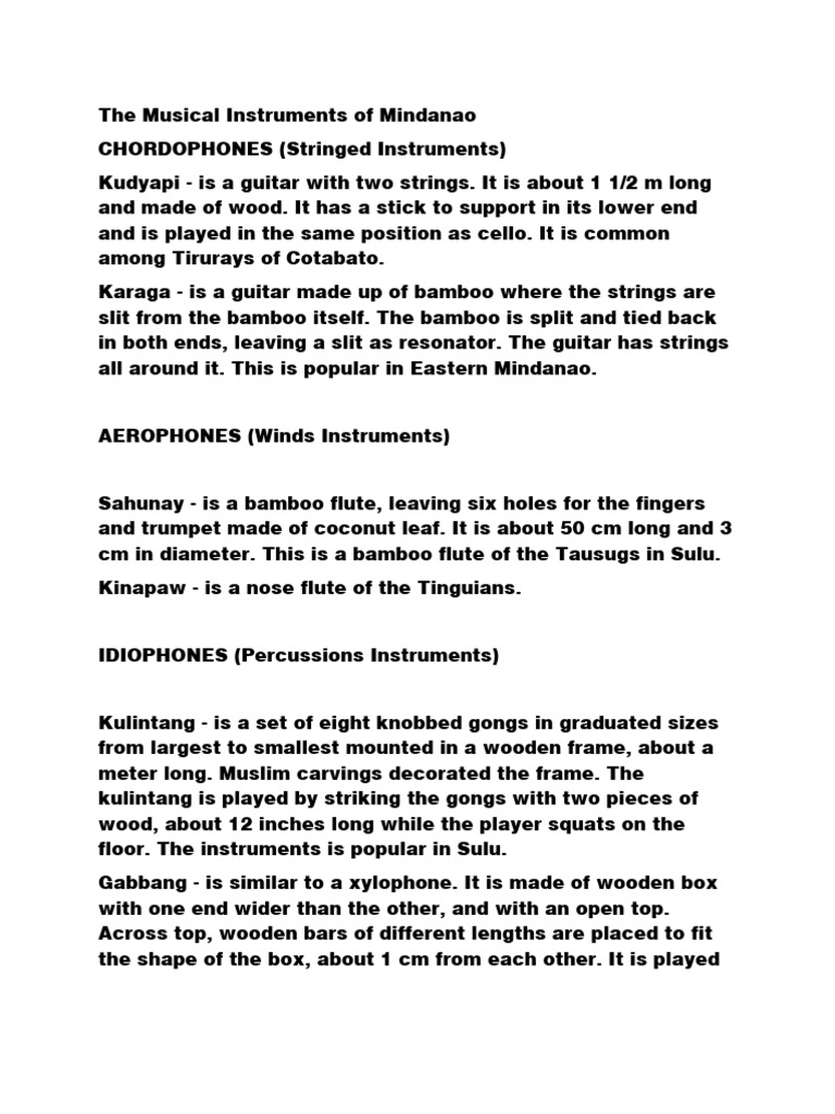 The Musical Instruments of Mindanao | PDF | Musical Instruments | Music ...