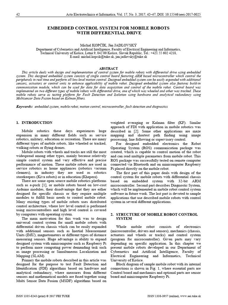 Embedded Control System For Mobile Robots With Dif Pdf Embedded System Computer Science