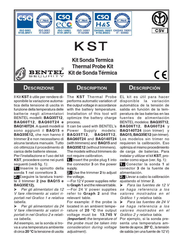 Kit Sonda Termica Fuente Bentel | PDF | Termodinámica | Fenomeno fisico