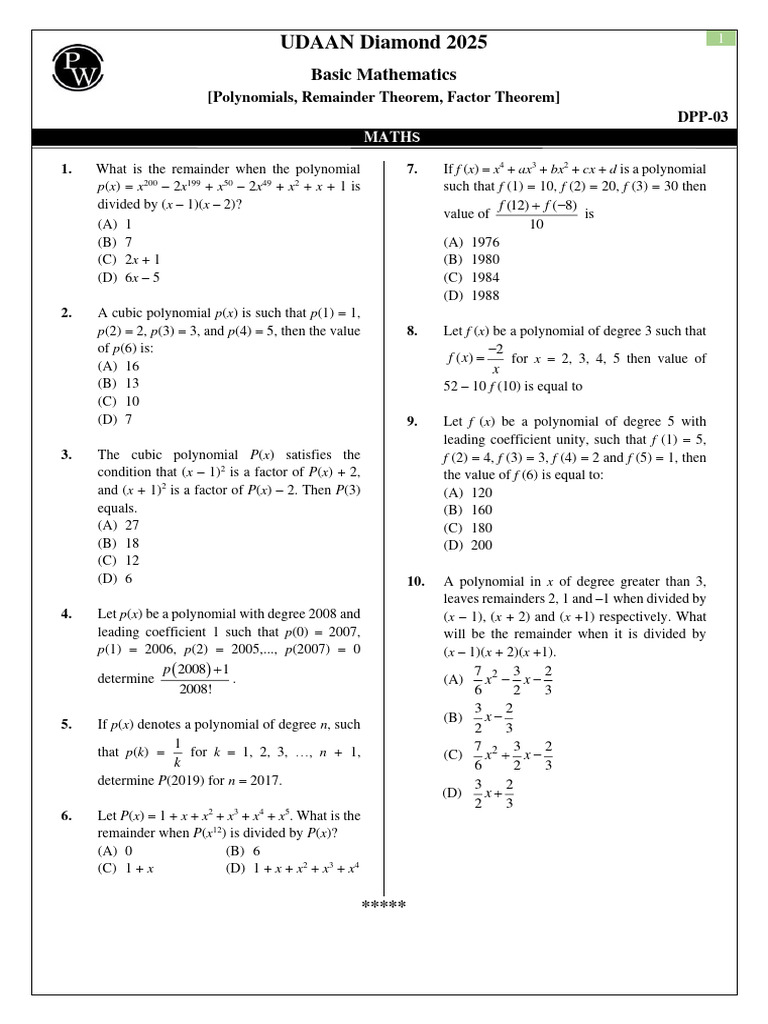 Basic Mathematics - DPP 03 - Udaan Diamond 2025 Recorded | PDF ... Basic Mathematics - DPP 03 - Udaan Diamond 2025 Recorded | PDF ...