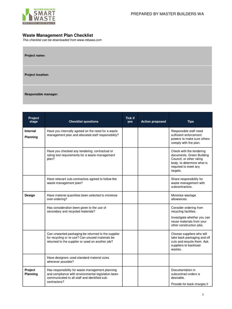 Waste Management Plan Checklist | PDF | Waste | Waste Management