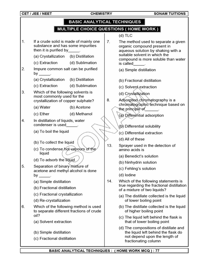 Basic Analytical Techniques H.W Final | PDF | Chromatography | Distillation
