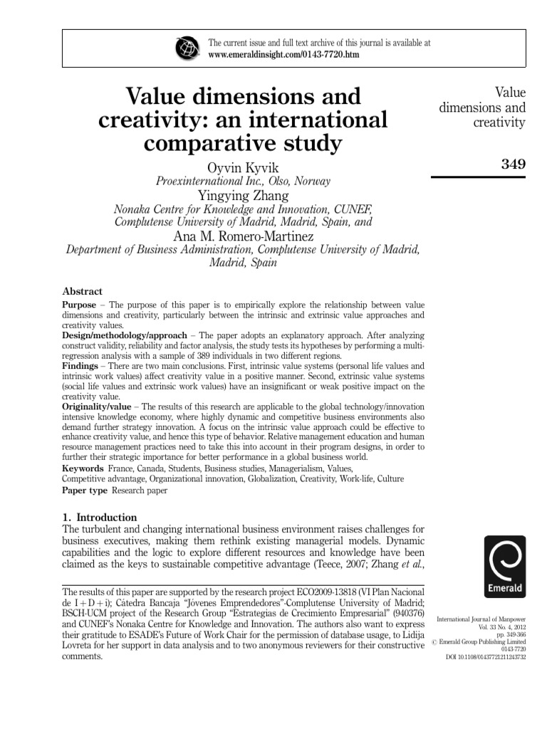 Value Dimensions Impacting Creativity | PDF | Creativity | Motivation
