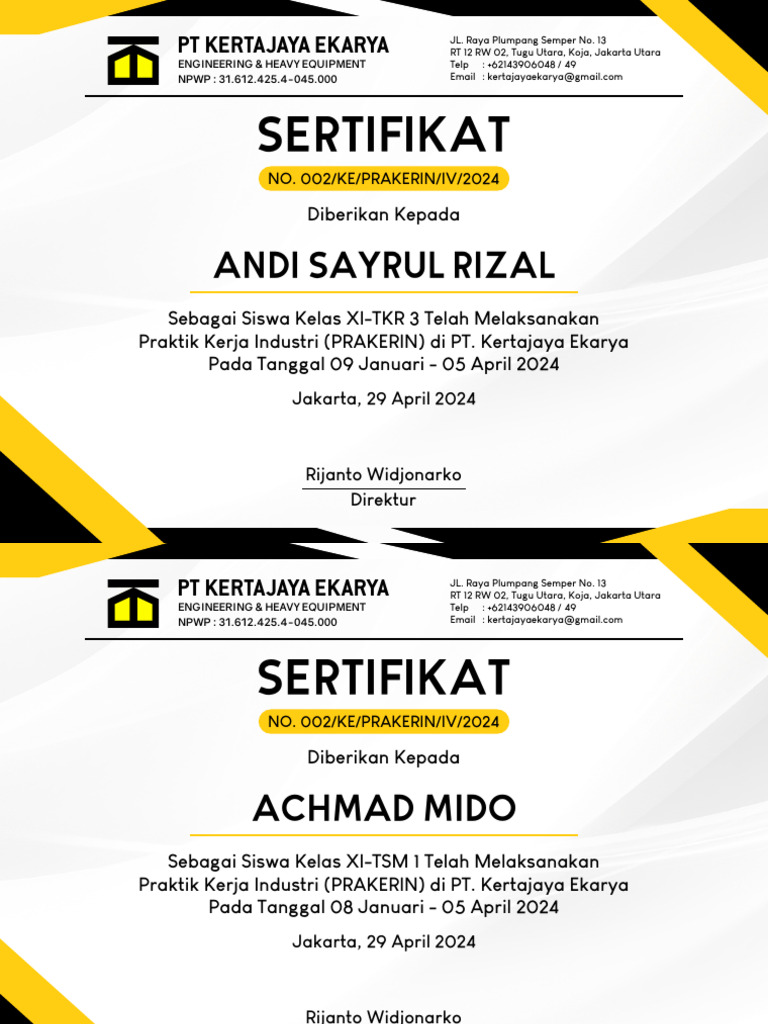 Sertifikat PKL Fixx | PDF