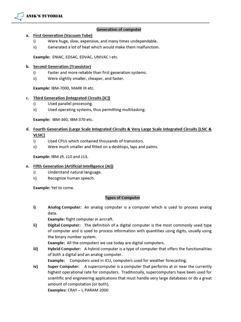 Generation of Computer | PDF | Central Processing Unit | Microcomputers