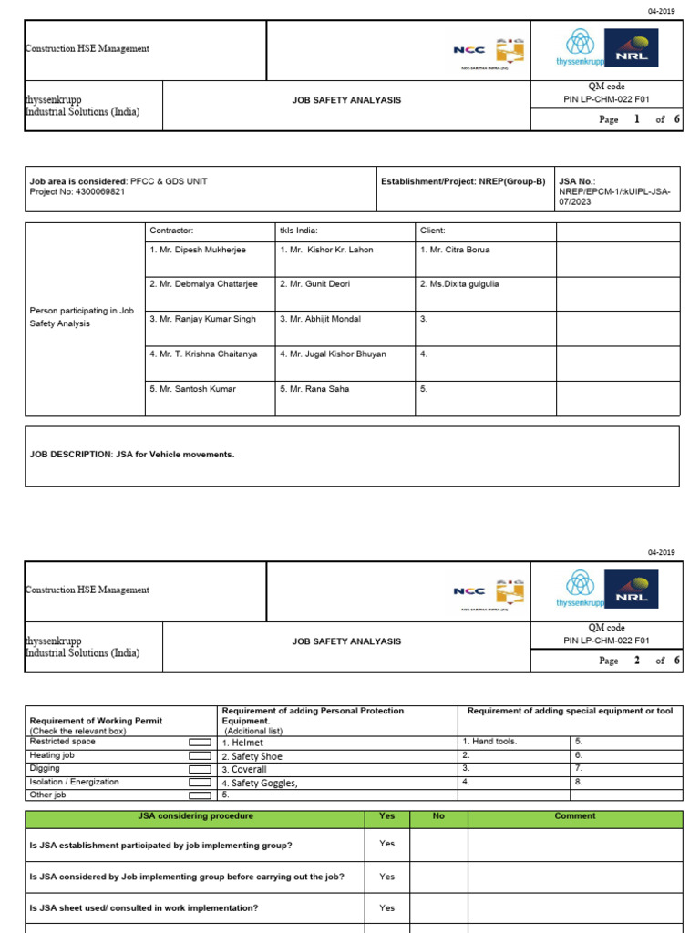JSA Vehicle movements | PDF | Vehicles | Traffic Collision