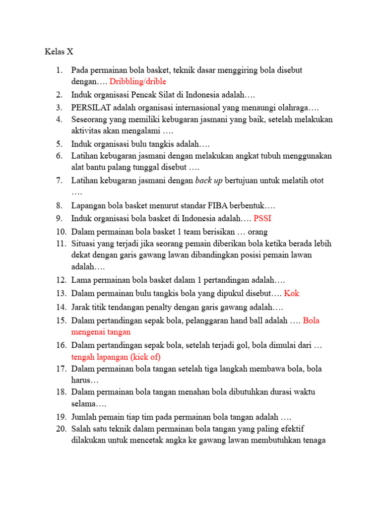 Latihan Penjasorkes XI UAS | PDF