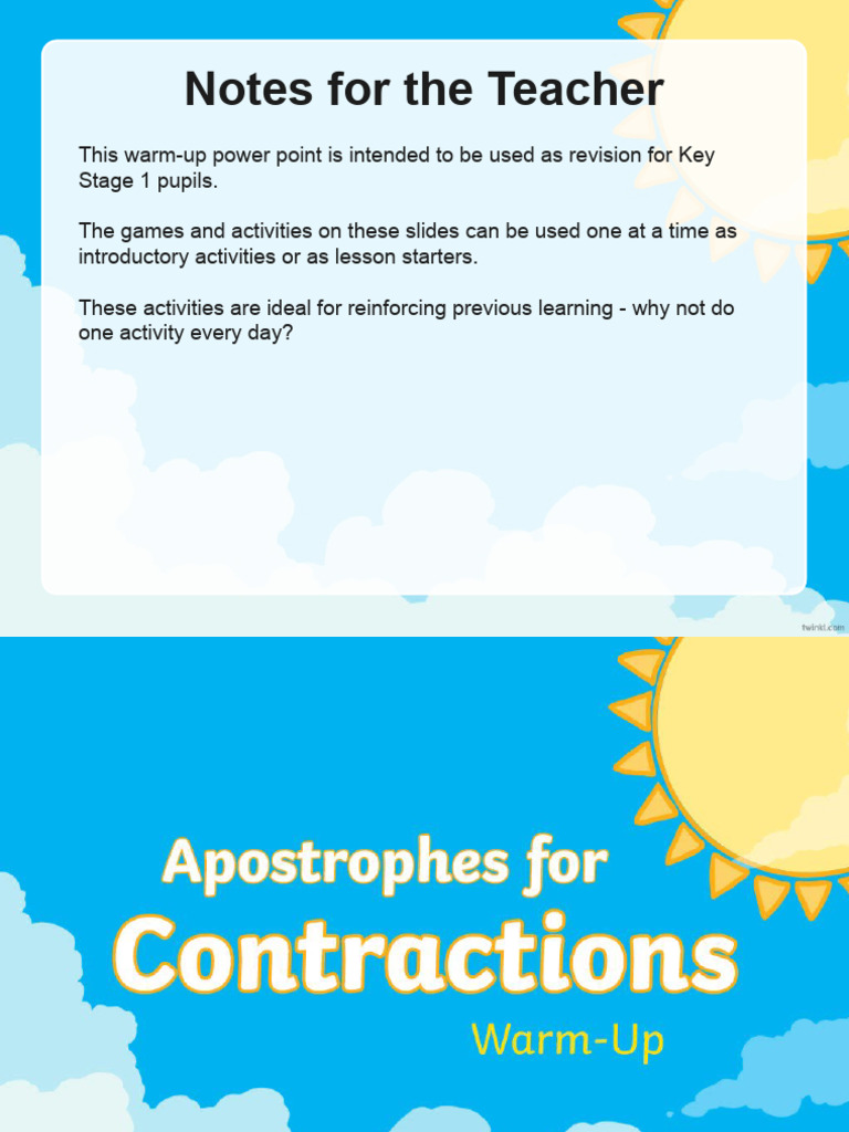T L 53600 Year 2 Apostrophes For Contraction Warmup Powerpoint - Ver ...