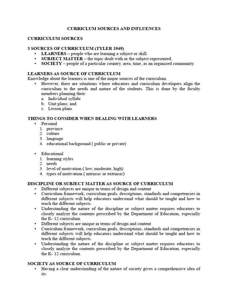 Curriclum Sources and Influences | PDF | Curriculum | Cognition