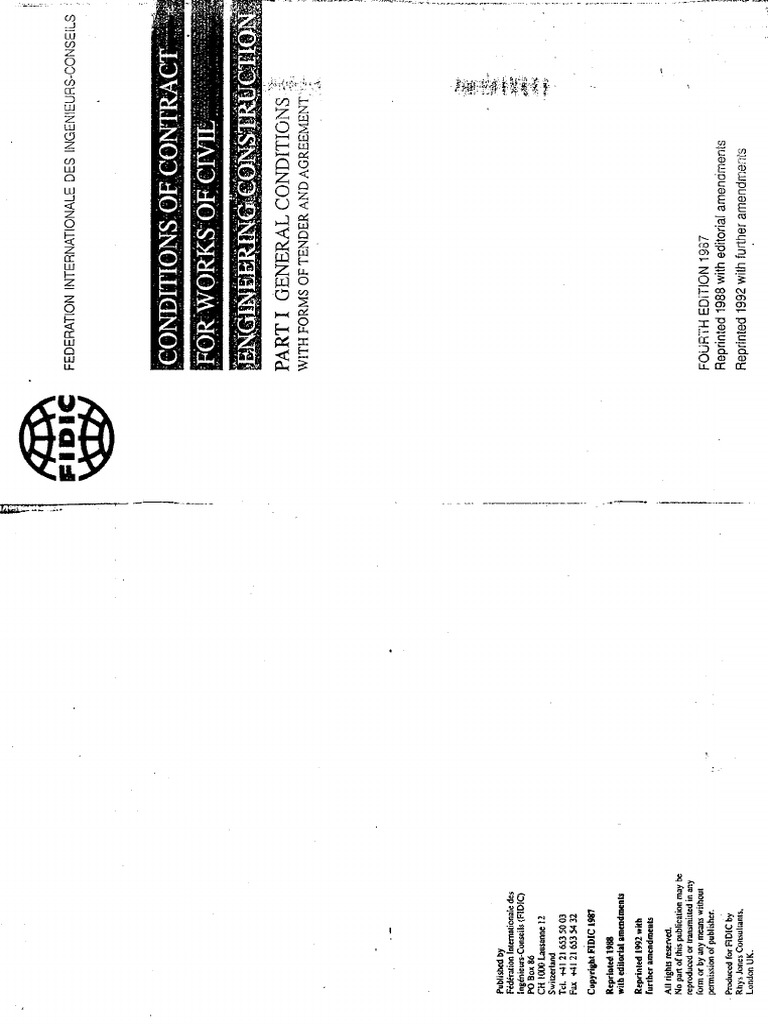 Fidic Conditions Of Contract Part1 4th Ed 1987 Rep 1992 Pdf