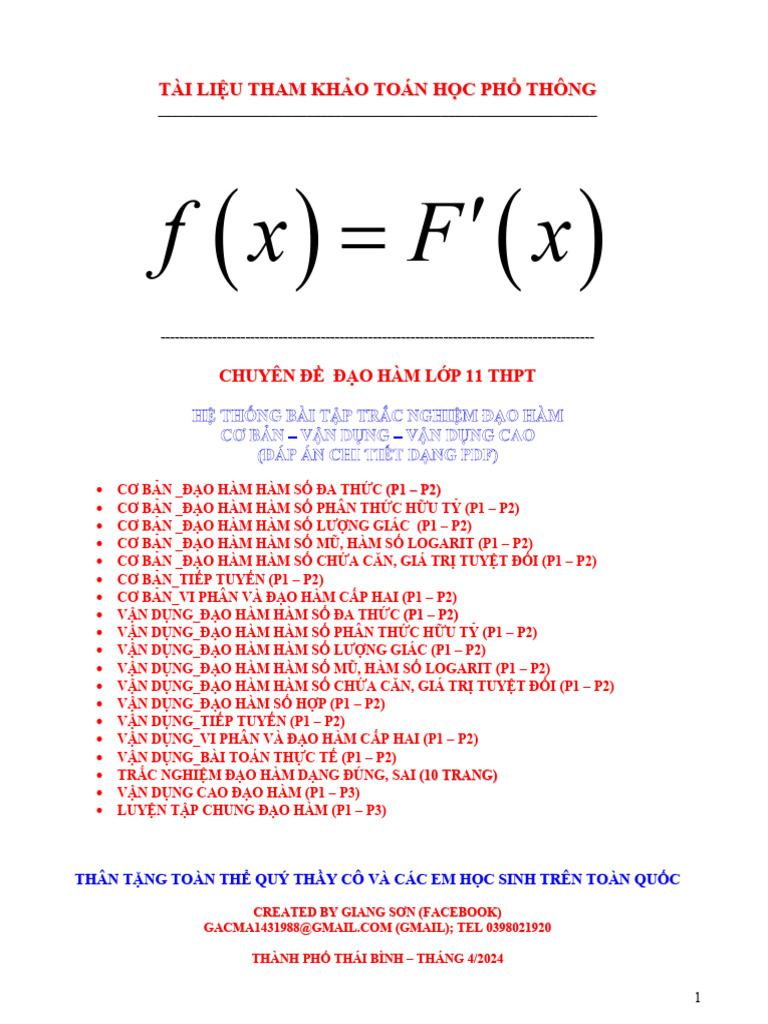 He Thong Bai Tap Trac Nghiem Dao Ham Co Ban Van Dung Van Dung Cao | PDF