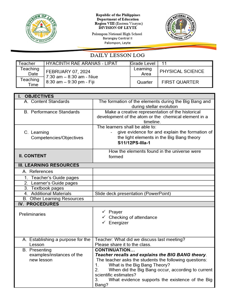 DLP Day5 PhySci Lesson1 | PDF | Big Bang | Stars