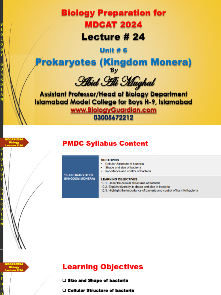 Lecture 24 Biology MDCAT 2024 | PDF | Bacteria | Cell (Biology)