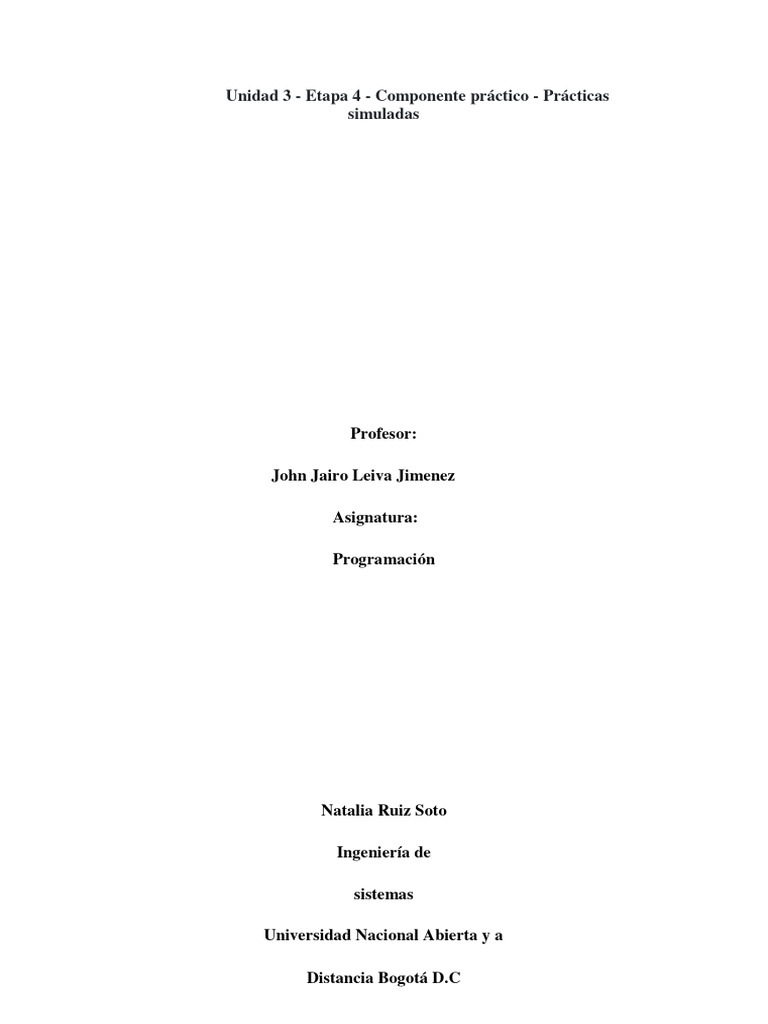 Unidad 3 - Etapa 4 - Componente práctico - Prácticas simuladas | PDF | Programa de computadora ...