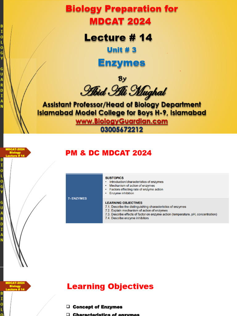 Lecture 14 Biology MDCAT 2024 | PDF | Active Site | Cofactor (Biochemistry)