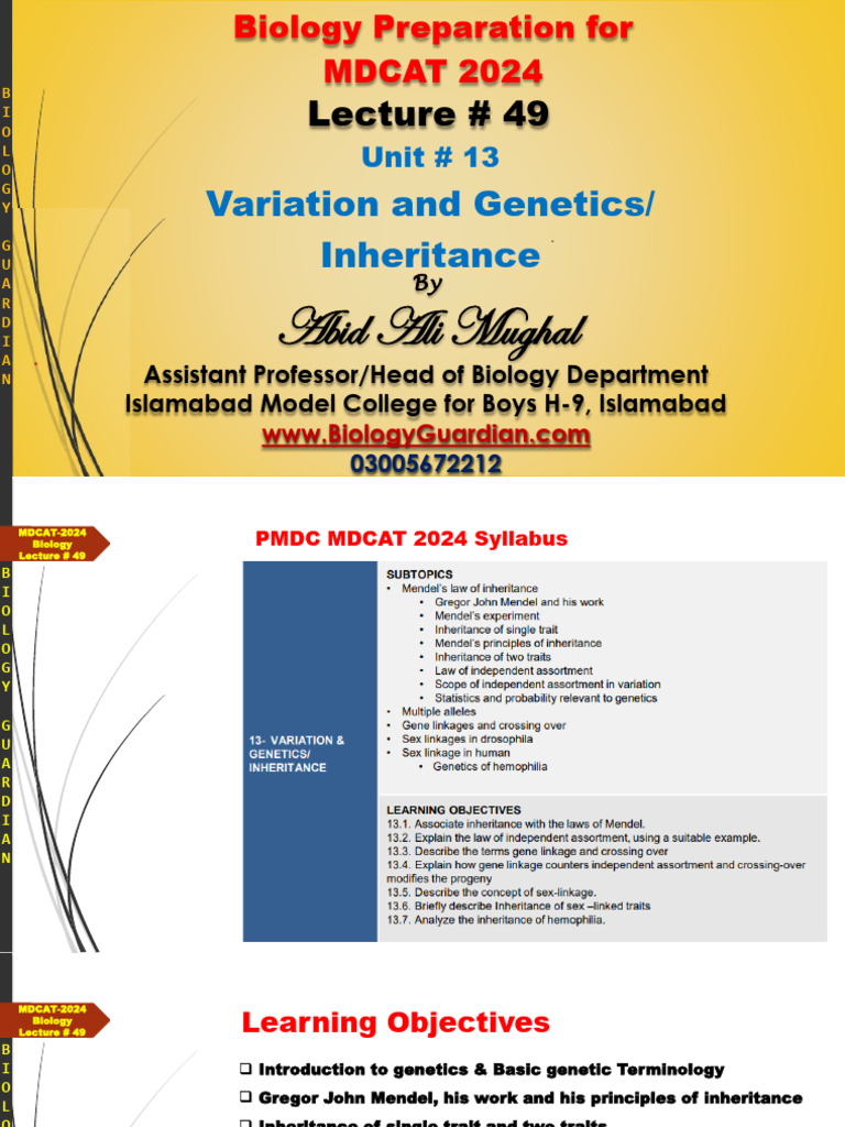 Lecture 49 Biology MDCAT 2024 | PDF | Dominance (Genetics) | Zygosity