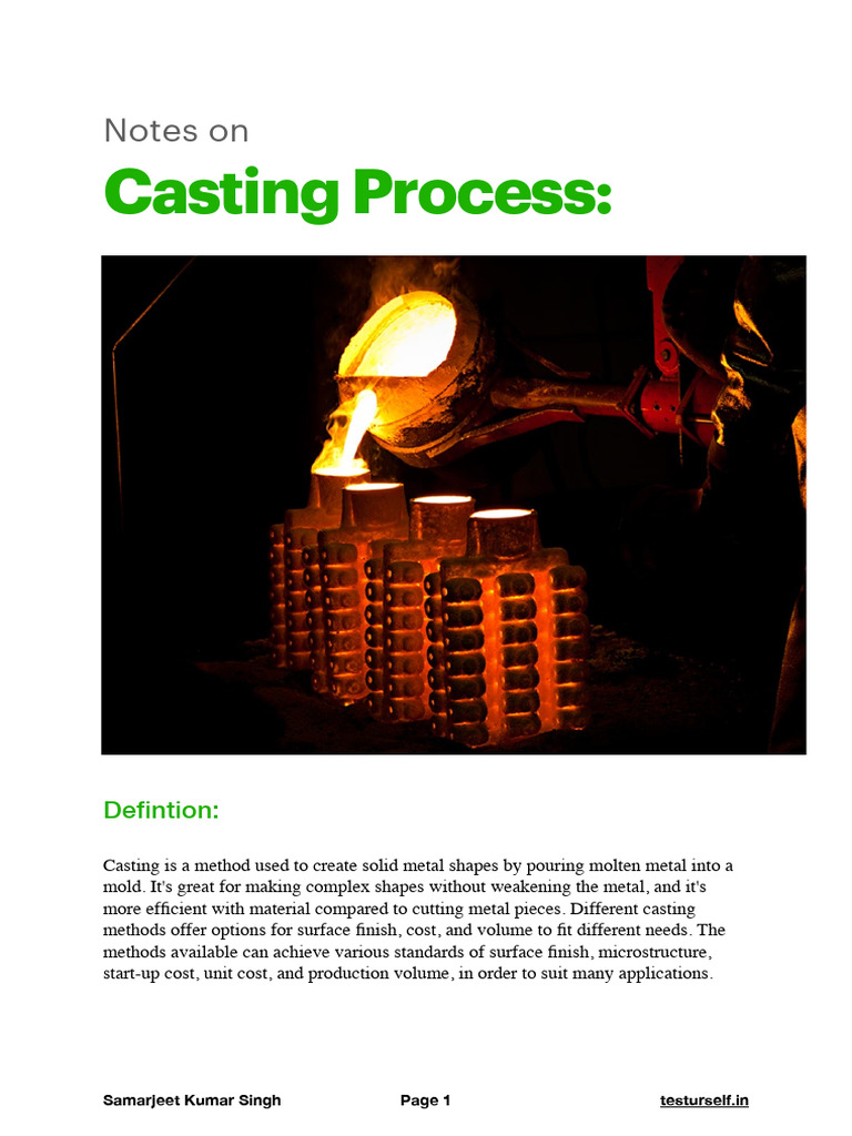 Notes On Casting | PDF | Casting | Mechanical Engineering