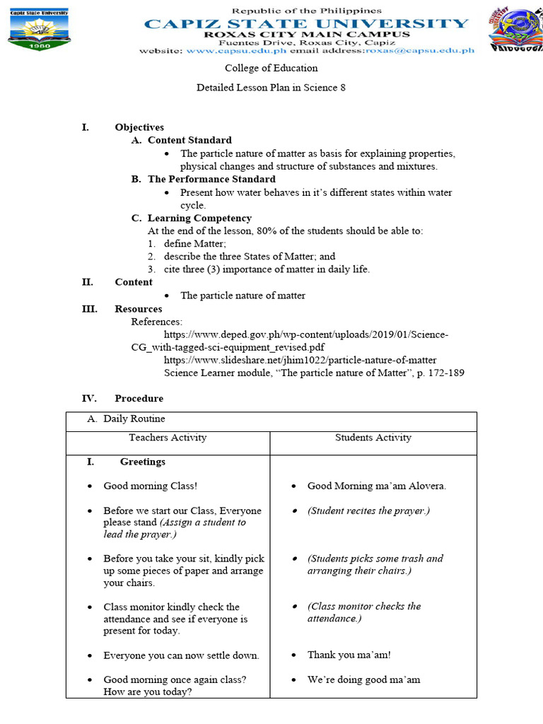 Detailed Lesson Plan in Chemistry 8 | PDF | Matter | Liquids