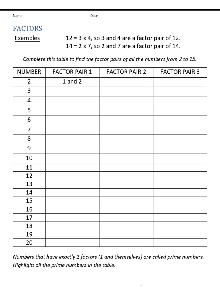 Worksheets On Factors - Class - 4 | PDF | Mathematical Concepts ...