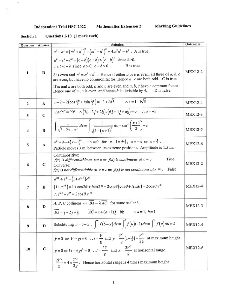 Maths Ext 2 Marking Guidelines | PDF