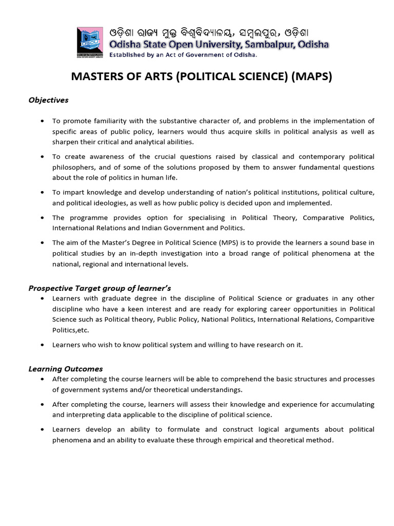 M.A. Political Science Curriculum Overview | PDF | State (Polity ...
