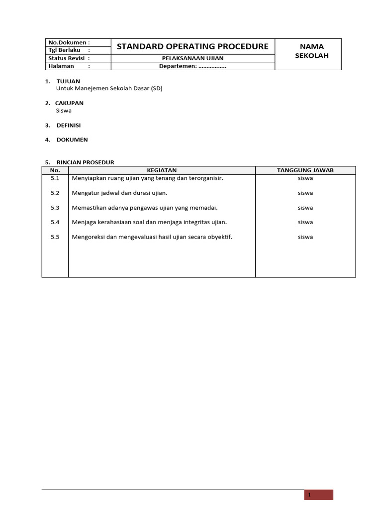 Sop Pelaksanaan Ujian | PDF