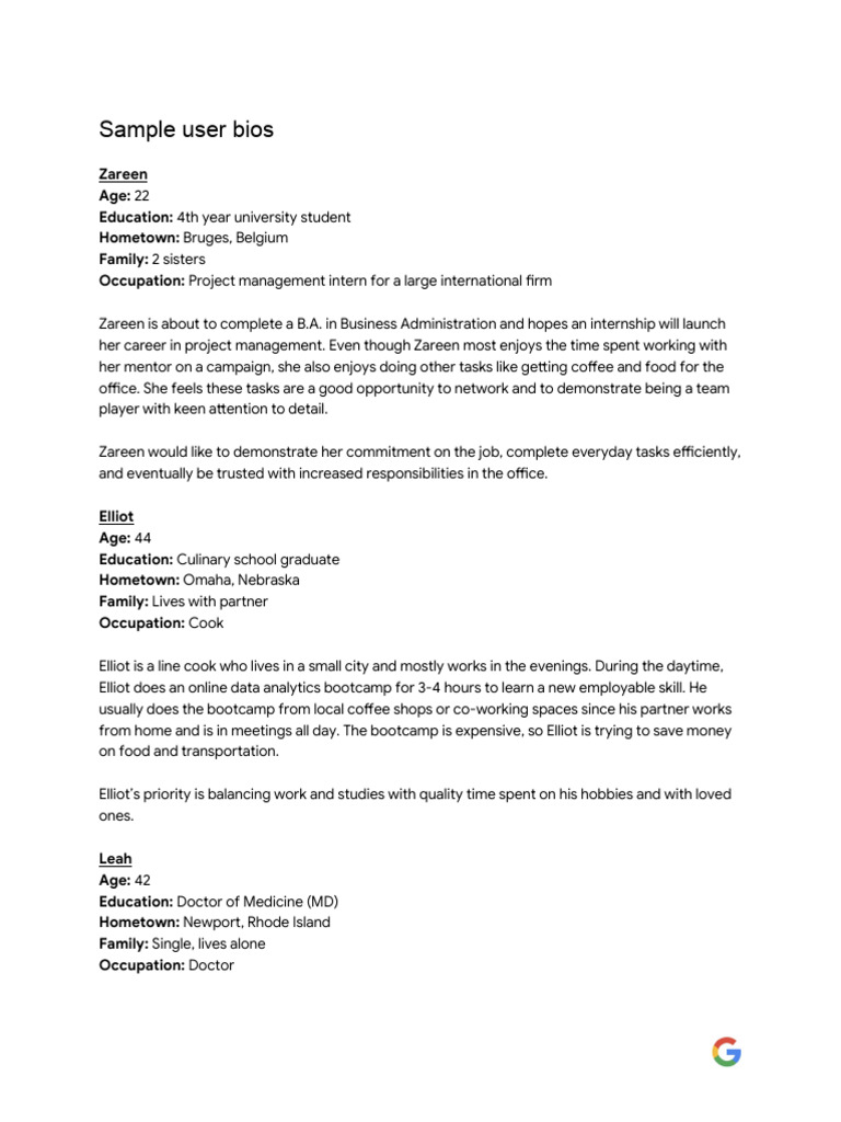 Sample User Bios - Example | PDF | Wellness
