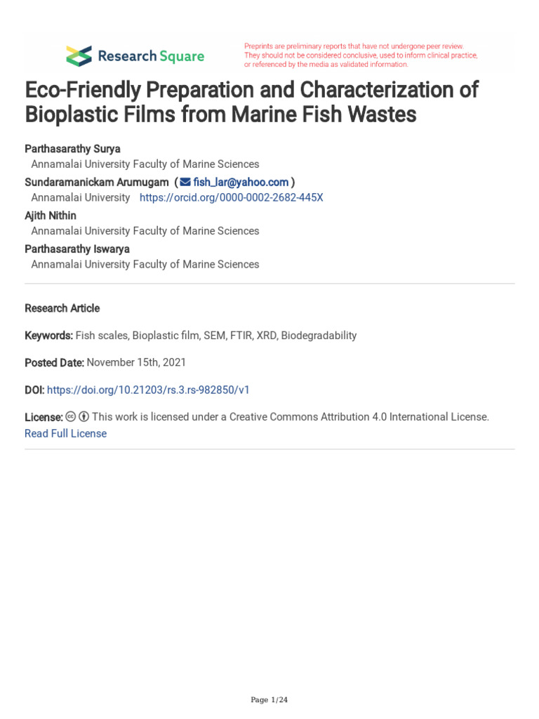Eco-Friendly Preparation and Characterization of B | PDF | Biopolymer | Biodegradation